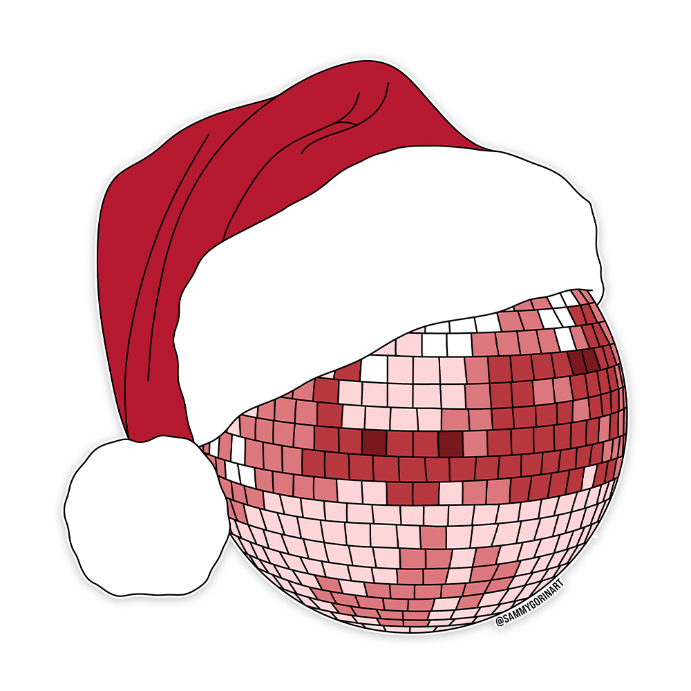 Santa Hat Disco Ball Sticker – Pink Olive