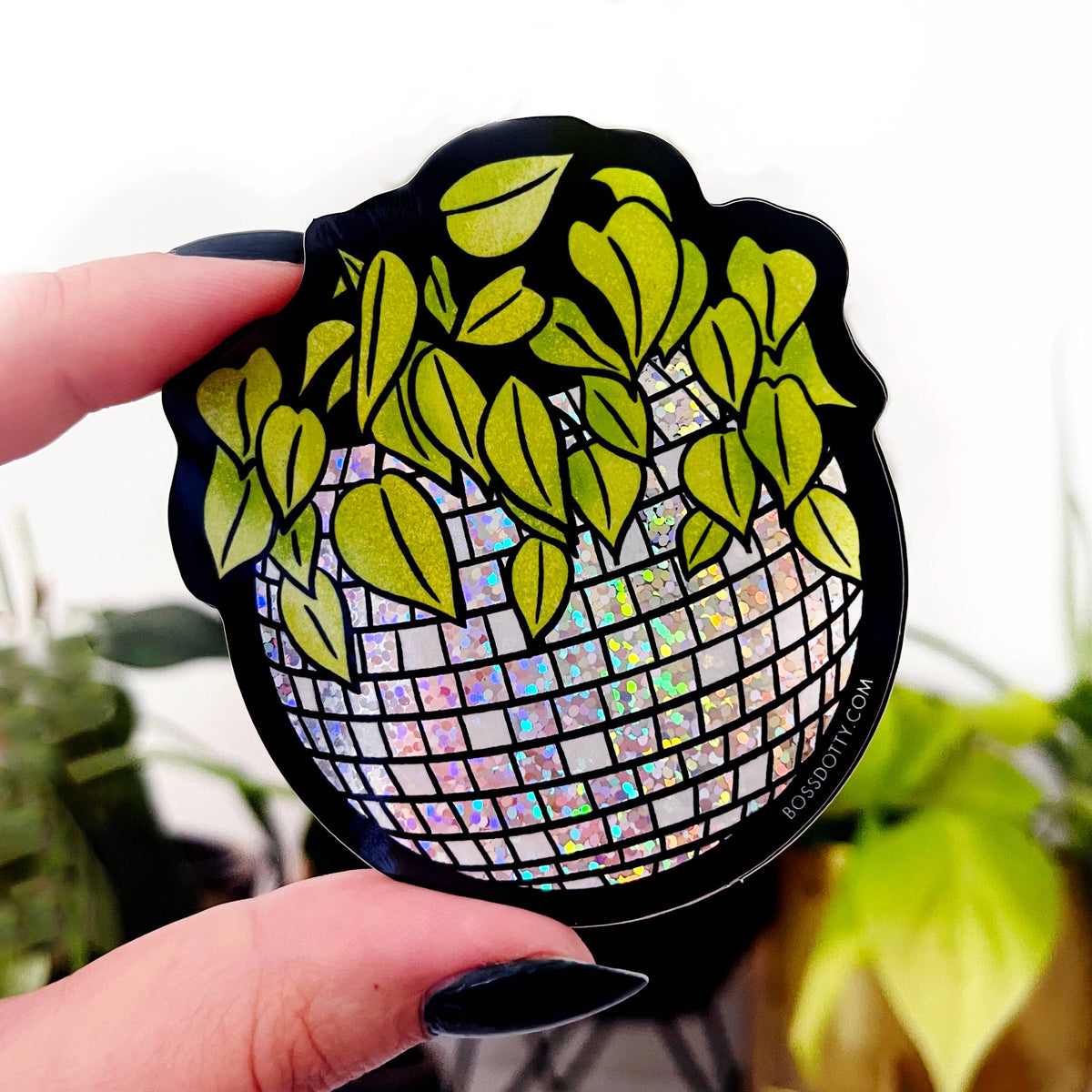 Disco Ball Planter Glitter Sticker – Pink Olive
