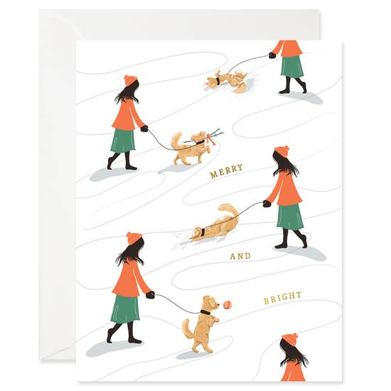 snowy dog walk card – Pink Olive